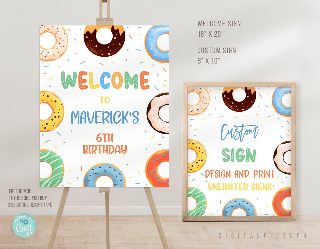 Editable Donut Welcome Sign Template, Donut Birthday Custom Sign ...