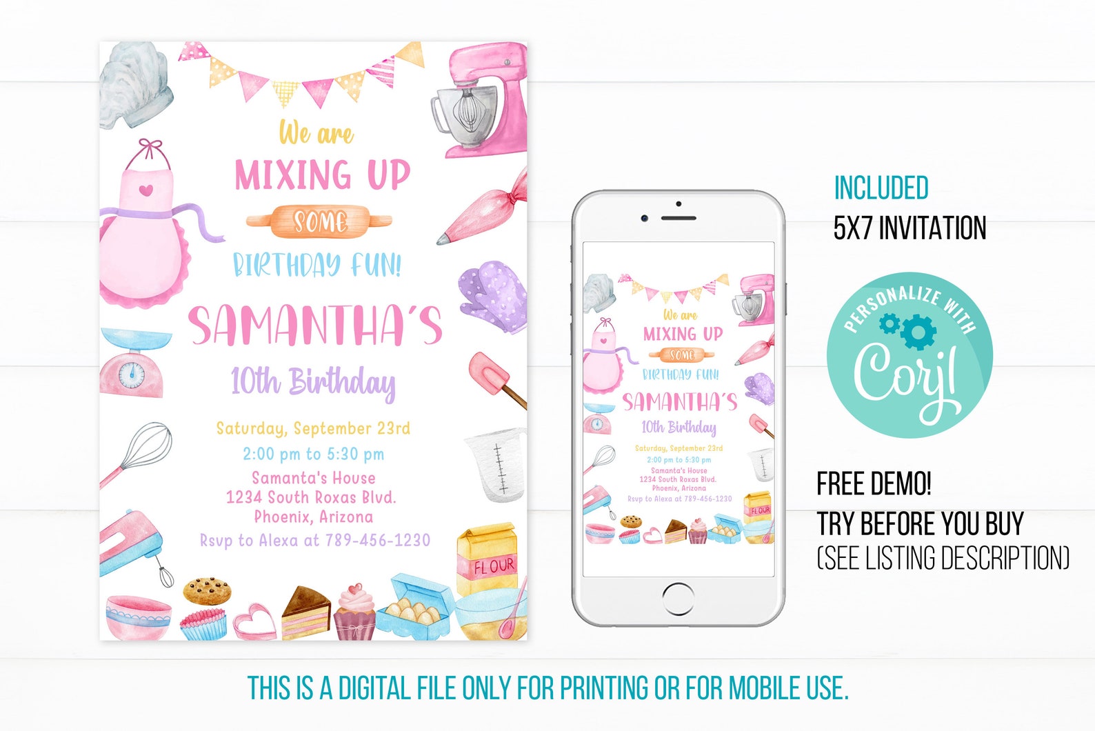 Editable Baking Birthday Party Invitation, Baking Party Invite, Cooking ...