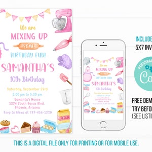 Editable Baking Birthday Party Invitation, Baking Party Invite, Cooking ...