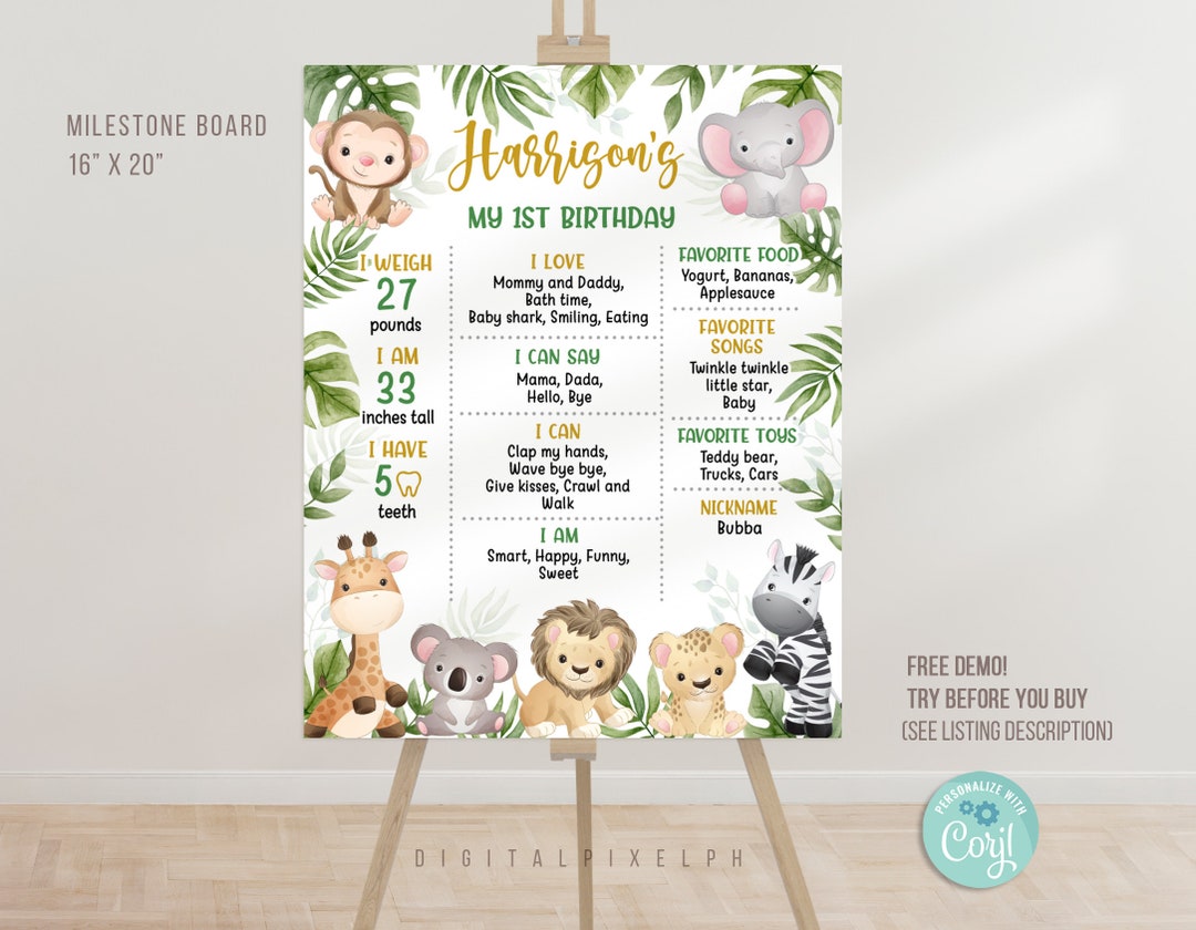 Editable Safari Birthday Milestone Poster Template, Safari Wild One ...