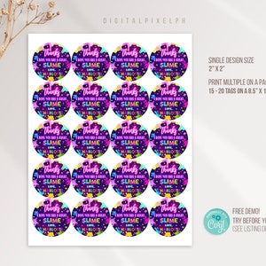 Editable Round Slime Party Thank You Tags, Slime Party Sticker, Square ...