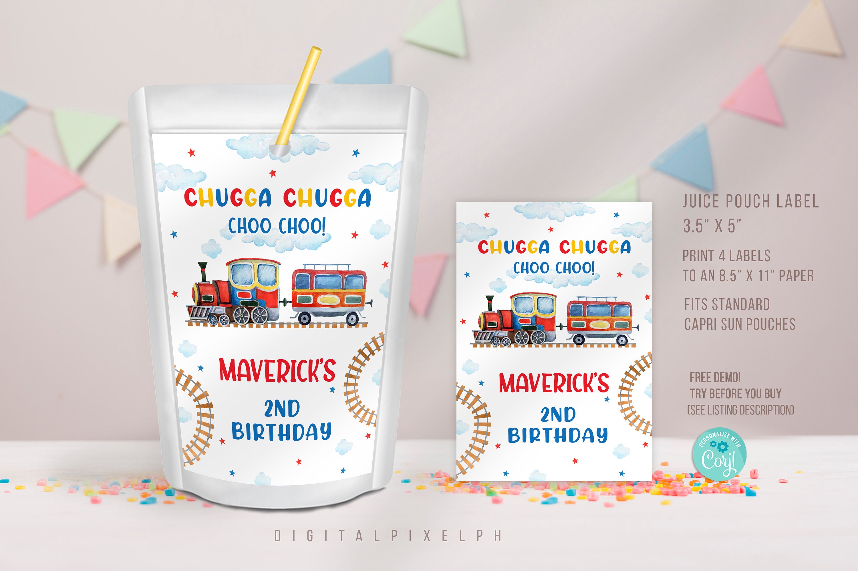 Editable Train Capri Sun Label, Train Juice Labels, Train Gable Box ...