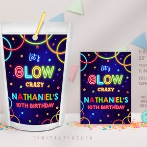 Editable Glow Party Capri Sun Labels, Glow Juice Labels, Glow Gable Box ...