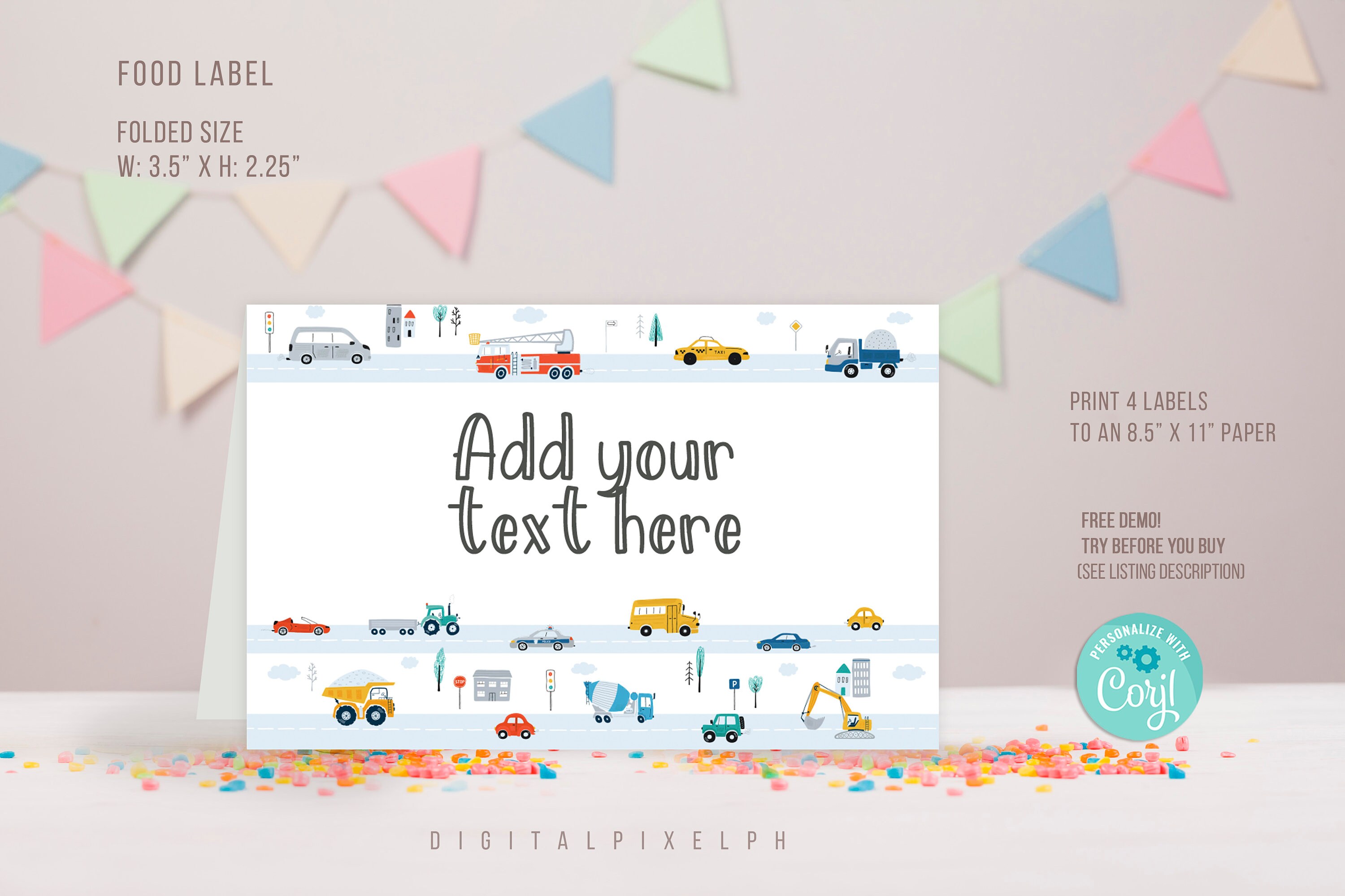 Editable Transportation Food Label, Transportation Vehicle Food Tent ...