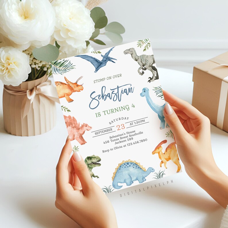 Dinosaur Birthday Invitation Template, Editable Corjl Design - Etsy UK
