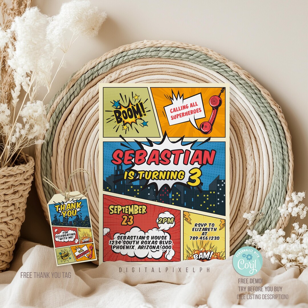 Superhero Birthday Invitation, Comic Book Birthday Invitation ...