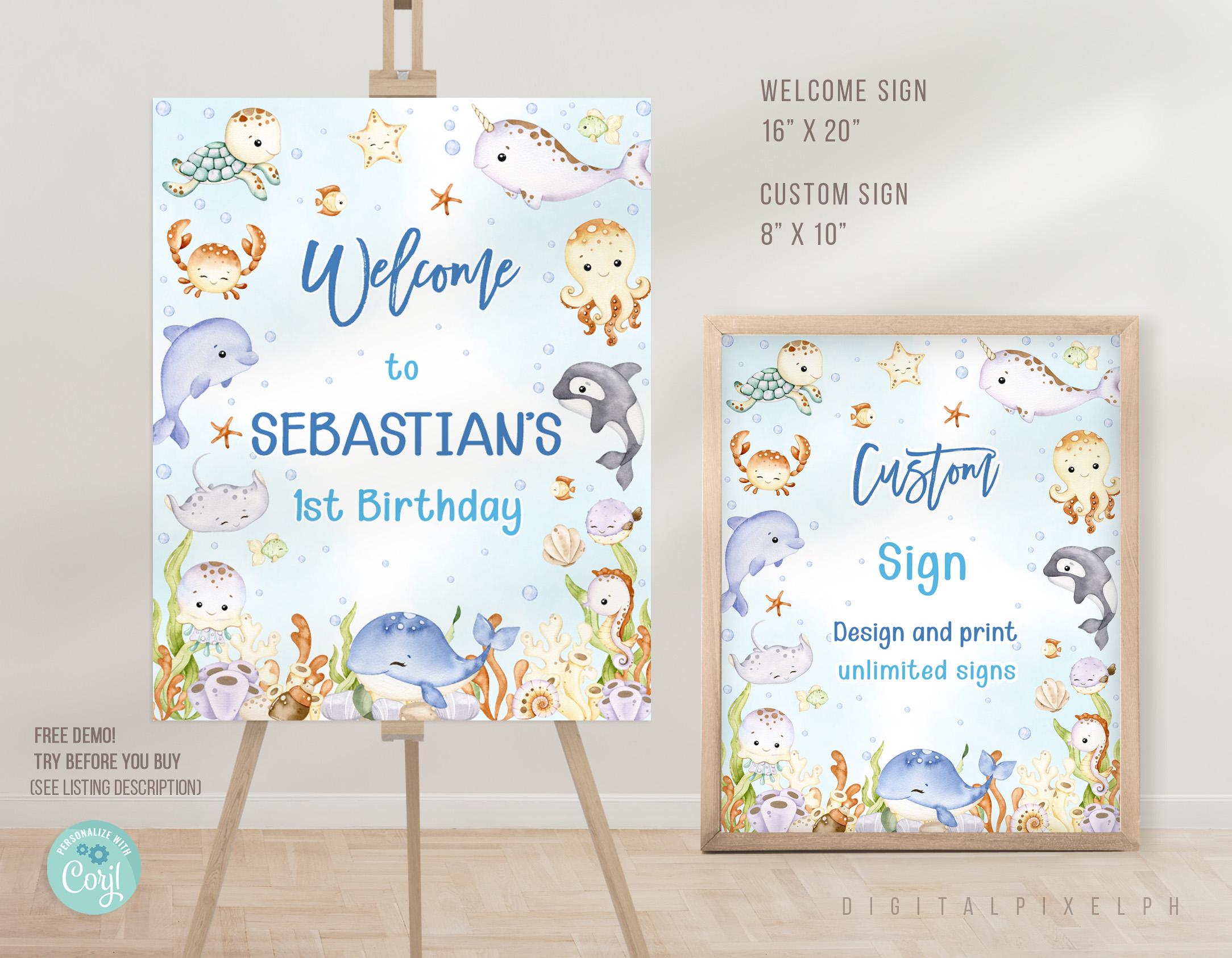 Editable Under the Sea Welcome Sign Template, Under the Sea Birthday ...