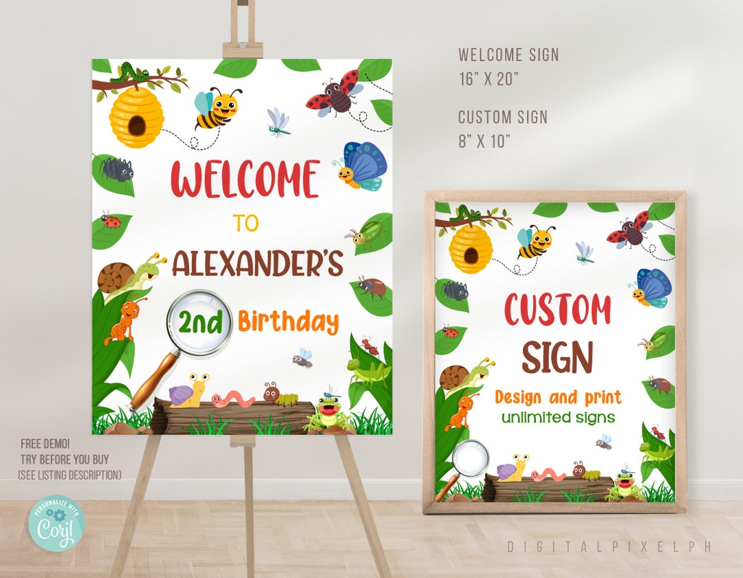 Editable Insect Birthday Welcome Sign Template, Insect Birthday Custom ...