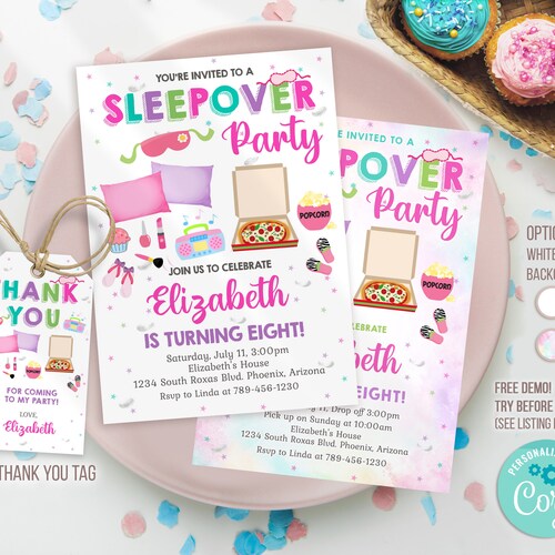 Sleepover Birthday Invitation Slumber Party Teen Invite Girl - Etsy