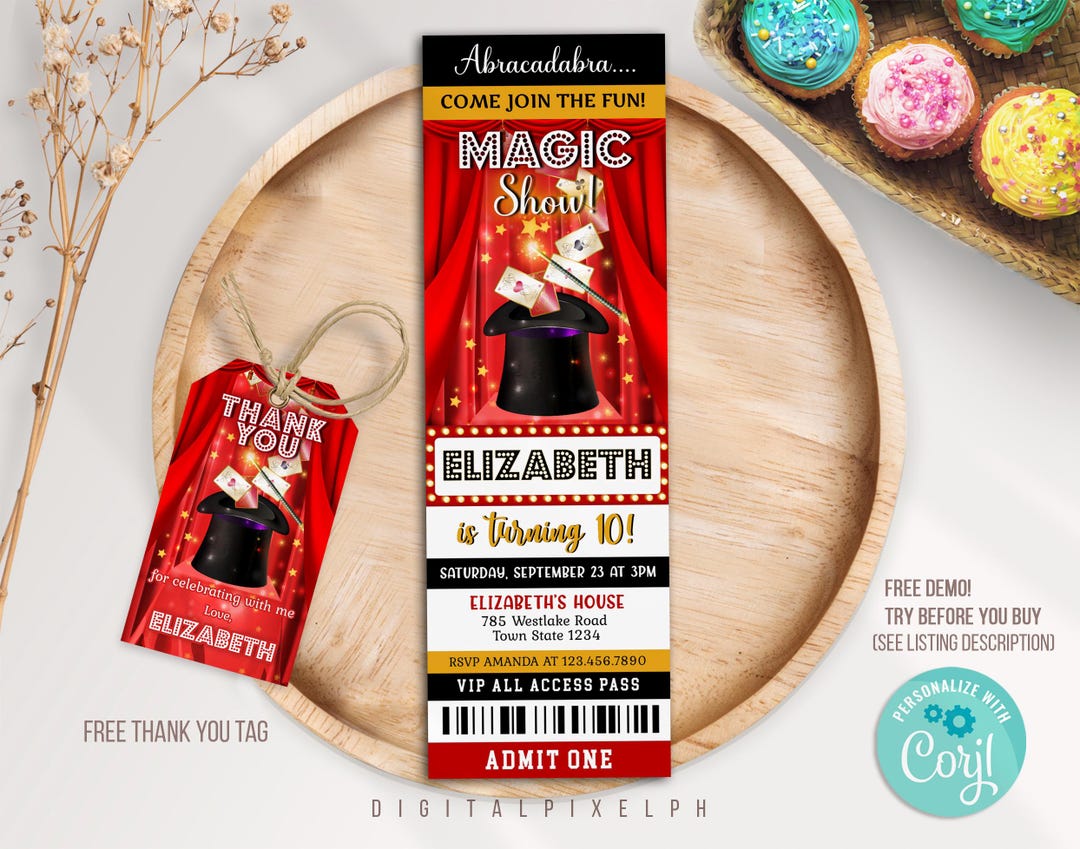 Editable Magic Show Ticket Birthday Invitation Template, Magic Show ...