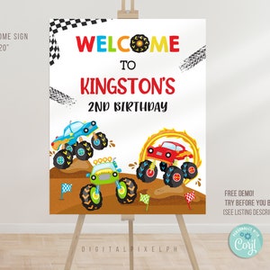 Editable Monster Truck Welcome Sign Template, Monster Truck Custom Sign ...