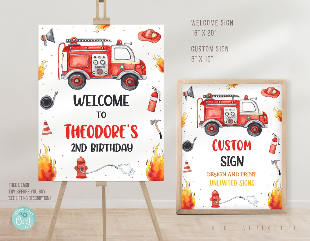 Editable Fire Truck Welcome Sign Template, Fire Truck Birthday Custom ...
