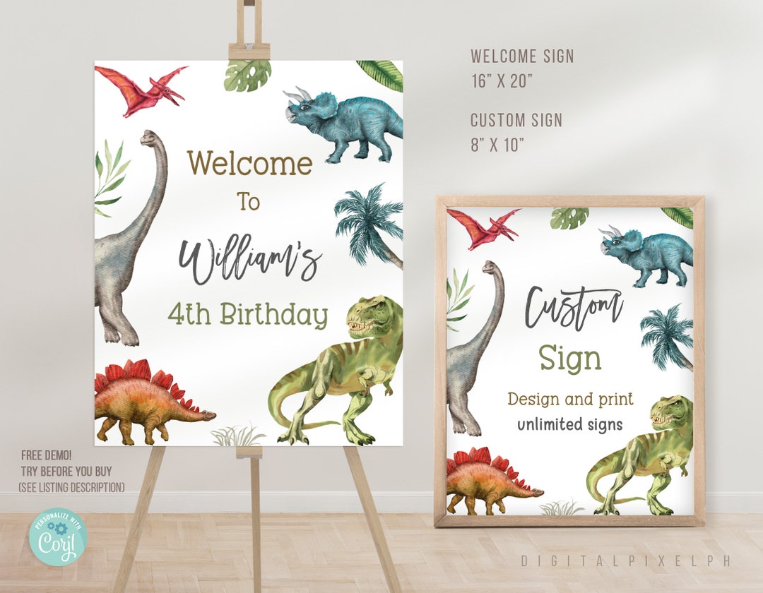 Editable Dinosaur Birthday Welcome Sign Template, Dinosaur Birthday ...