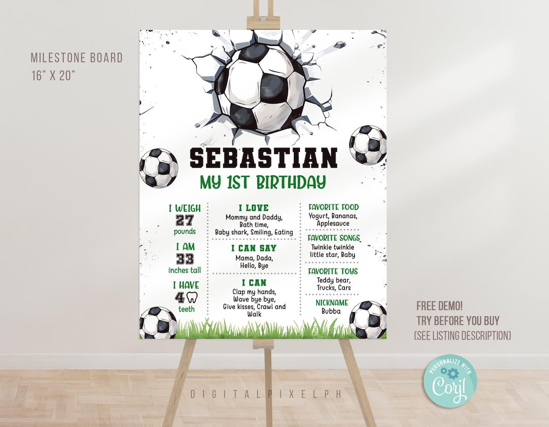 Editable Soccer Milestone Poster Template, Soccer Milestone Poster ...