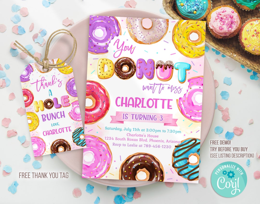 Donut Birthday Invitation, Donut Birthday Invite, Donut Party ...