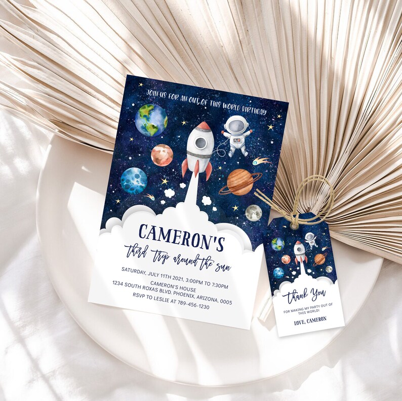 Outer Space Birthday Invitation Template Planets Rocket Ship - Etsy