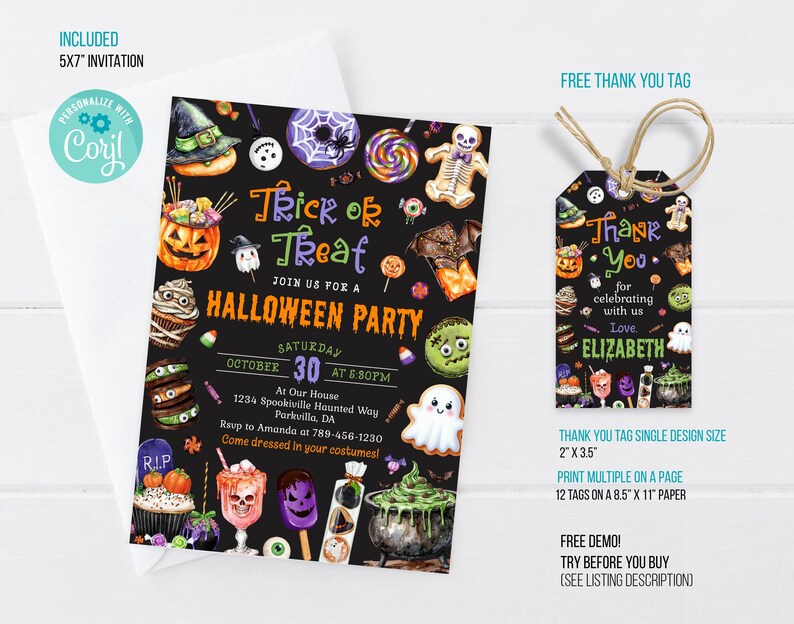 Editable Trick or Treat Halloween Party Invitation (digital Download ...
