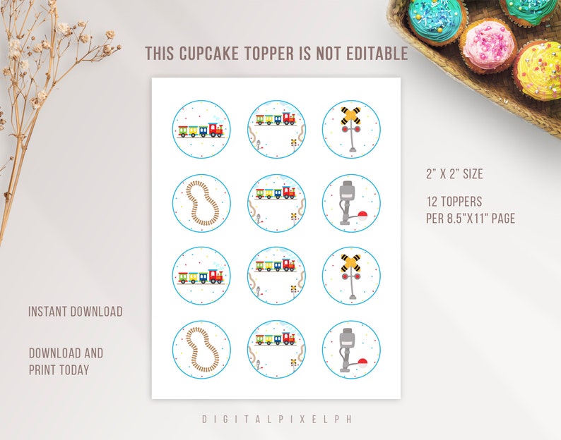 Train Birthday Cupcake Toppers, Train Cupcake Toppers, Instant Download ...