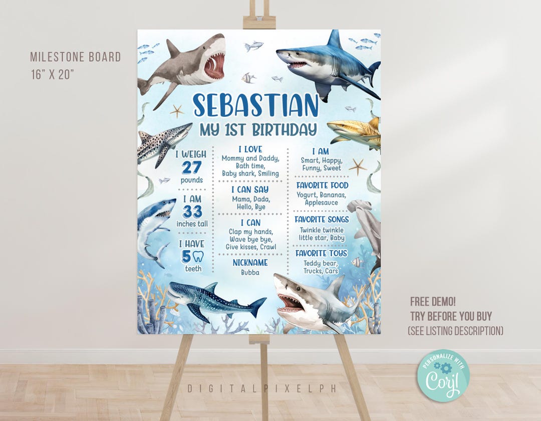 Editable Shark Milestone Poster Template, Under the Sea Milestone ...