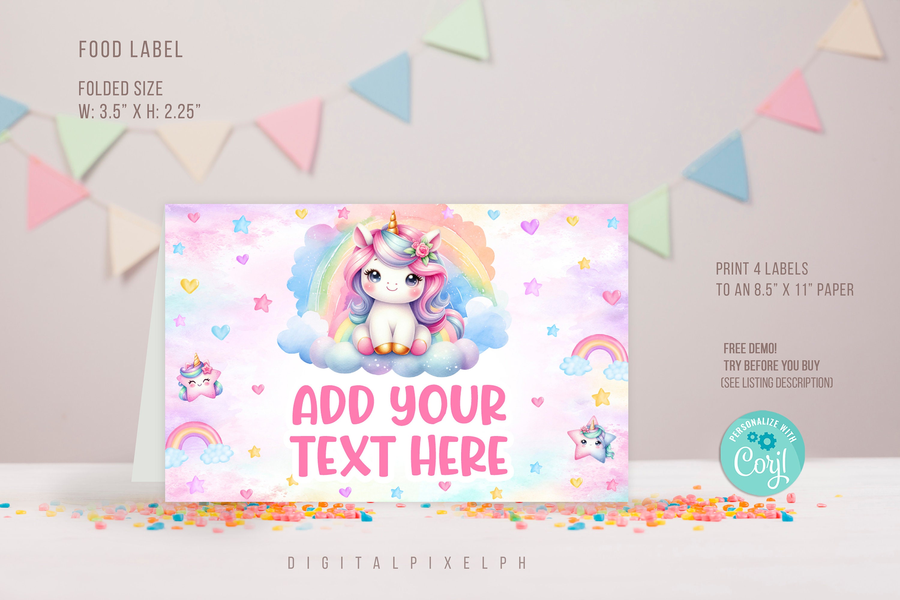 Editable Unicorn Food Label, Unicorn Birthday Party Food Tent Cards ...
