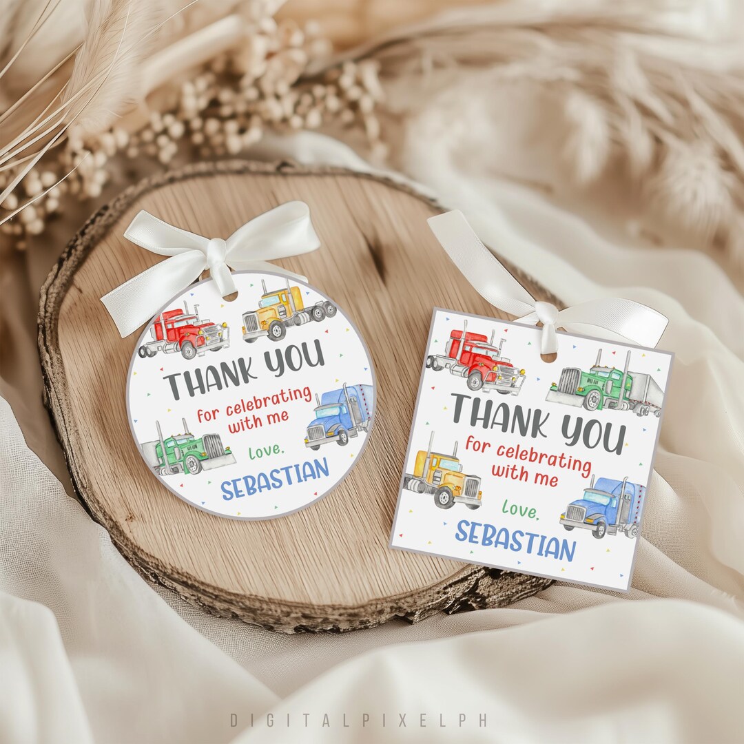 Semi Truck Round Thank You Tags, Semi Truck Thank You Tags - Etsy