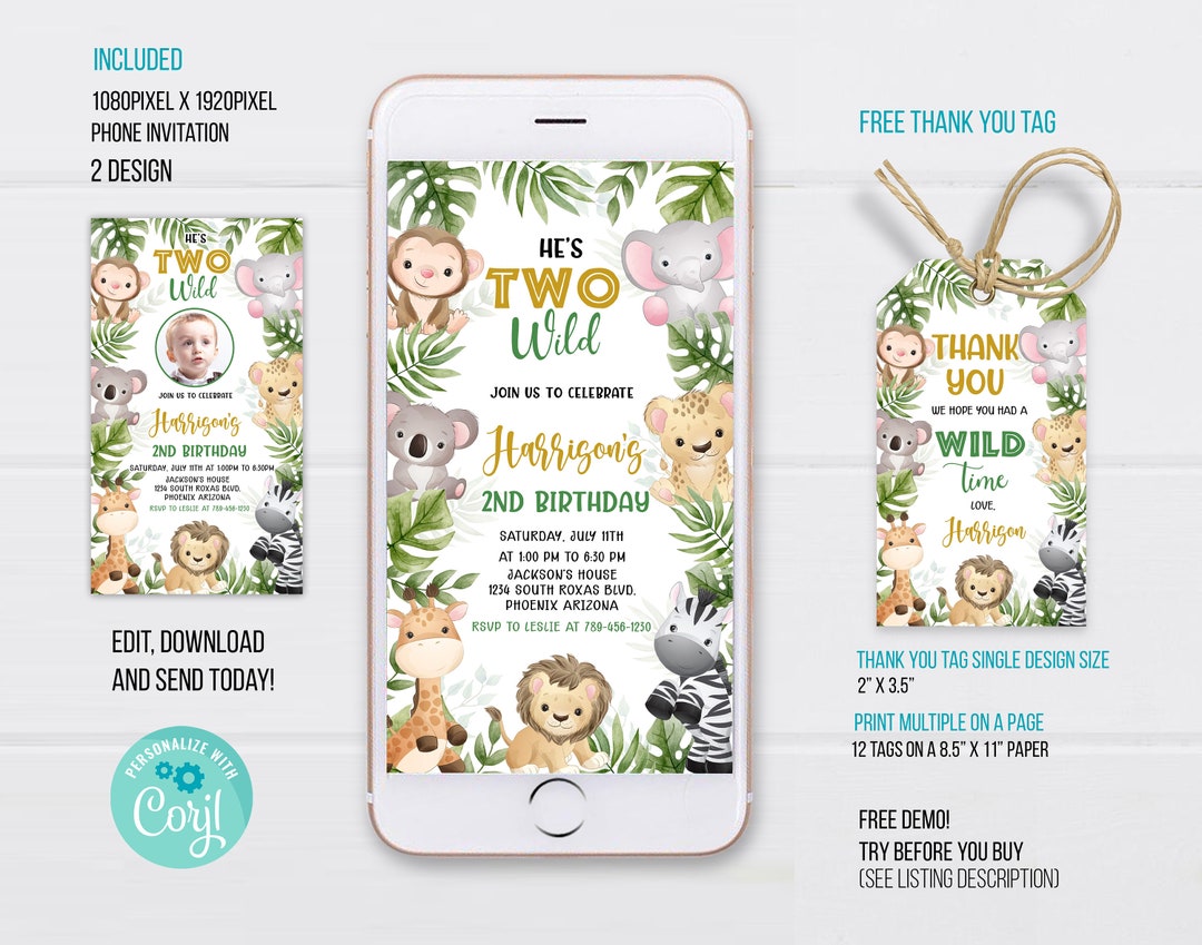 Editable Safari Phone Invitation, Safari Electronic Invitation, Safari ...
