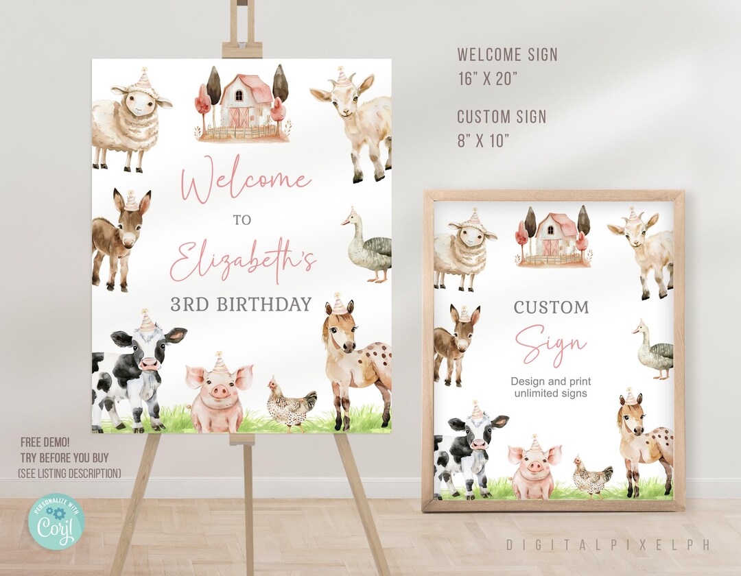 Editable Farm Birthday Welcome Sign Template, Farm Birthday Custom Sign ...