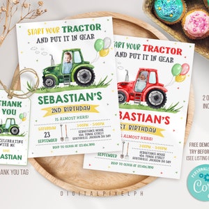 Editable Tractor Invitation, Green Tractor Birthday Invitation, Green ...