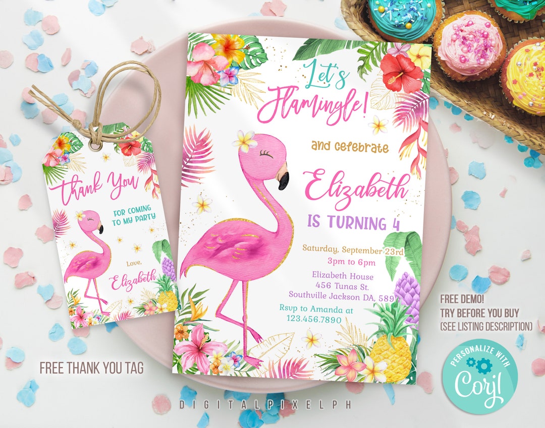 Editable Flamingo Birthday Invitation Template, Flamingle Invitation ...