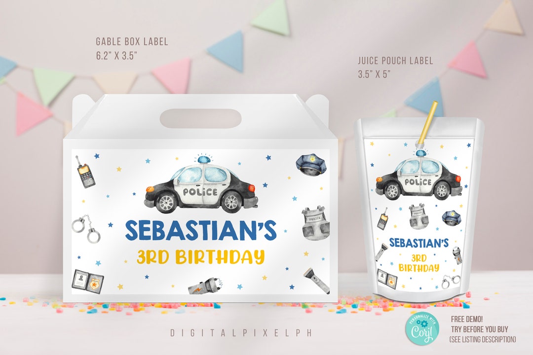 Editable Police Capri Sun Labels, Police Juice Labels, Police Gable Box ...