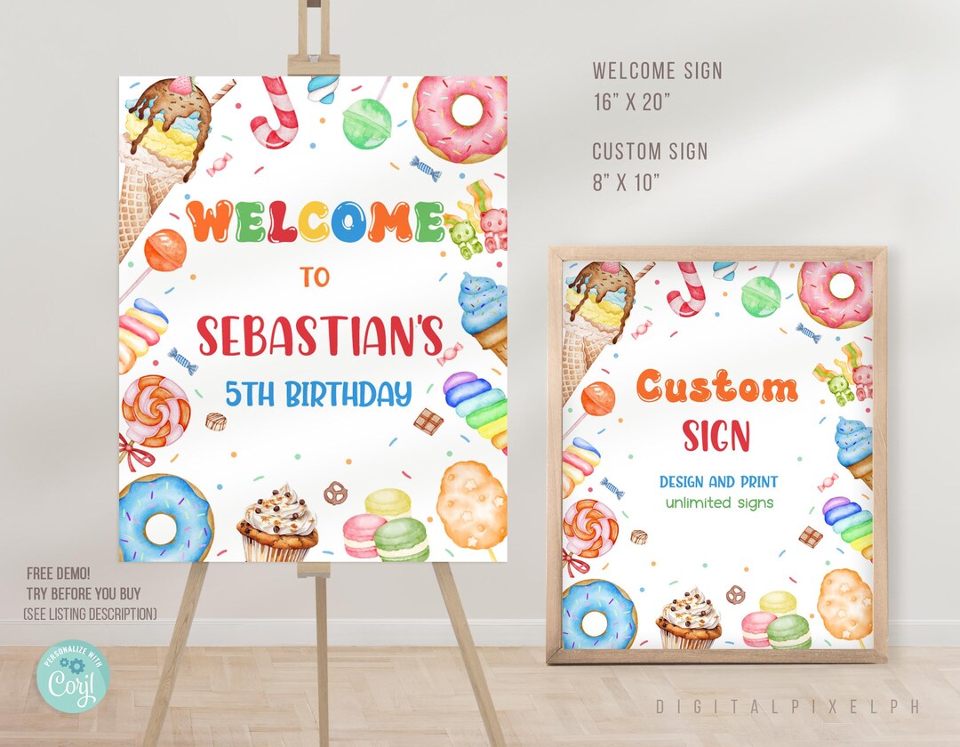 Editable Sweets Candy Welcome Sign Template, Sweets Birthday Custom ...