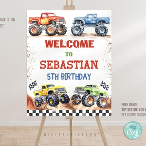 Editable Monster Truck Welcome Sign Template, Monster Truck Custom Sign ...