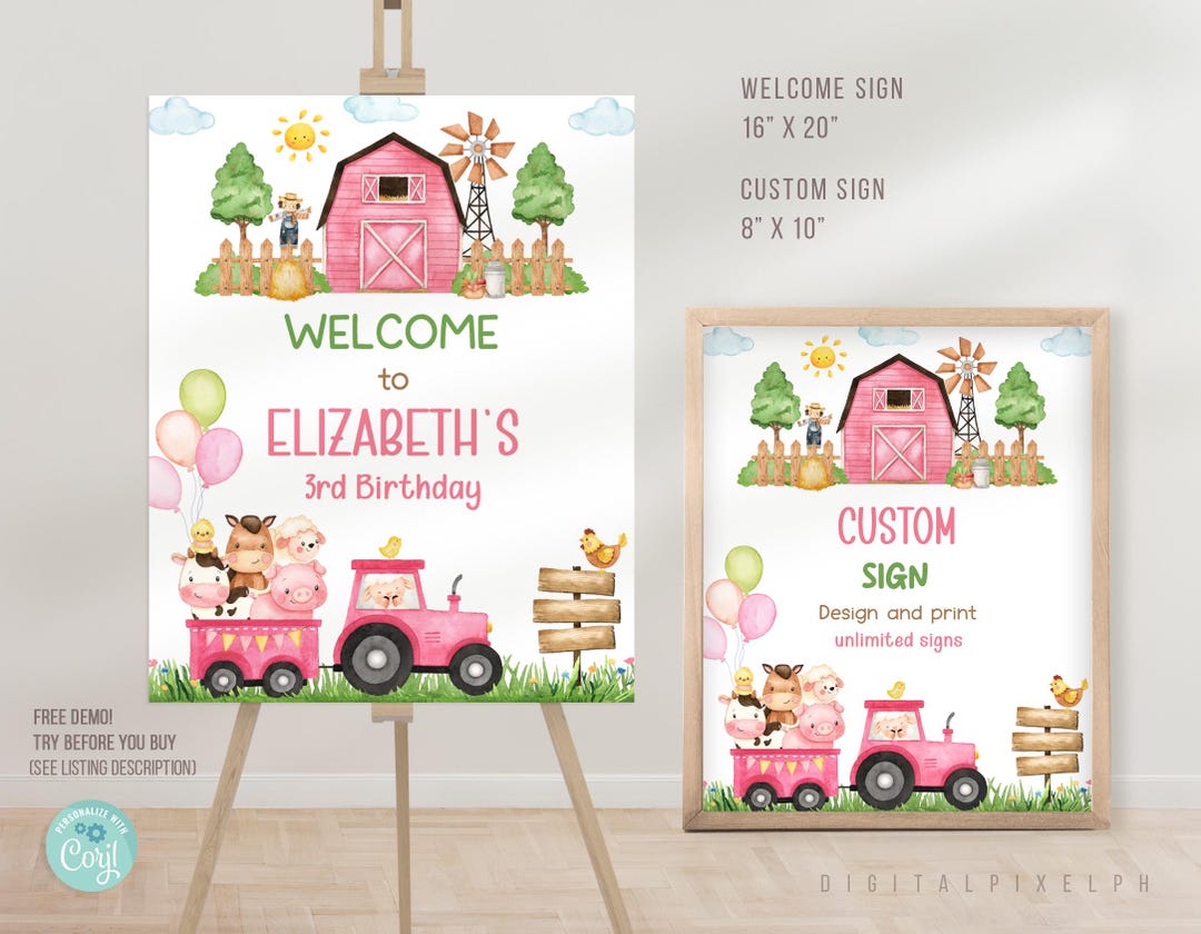 Editable Farm Birthday Welcome Sign Template, Farm Birthday Custom Sign ...