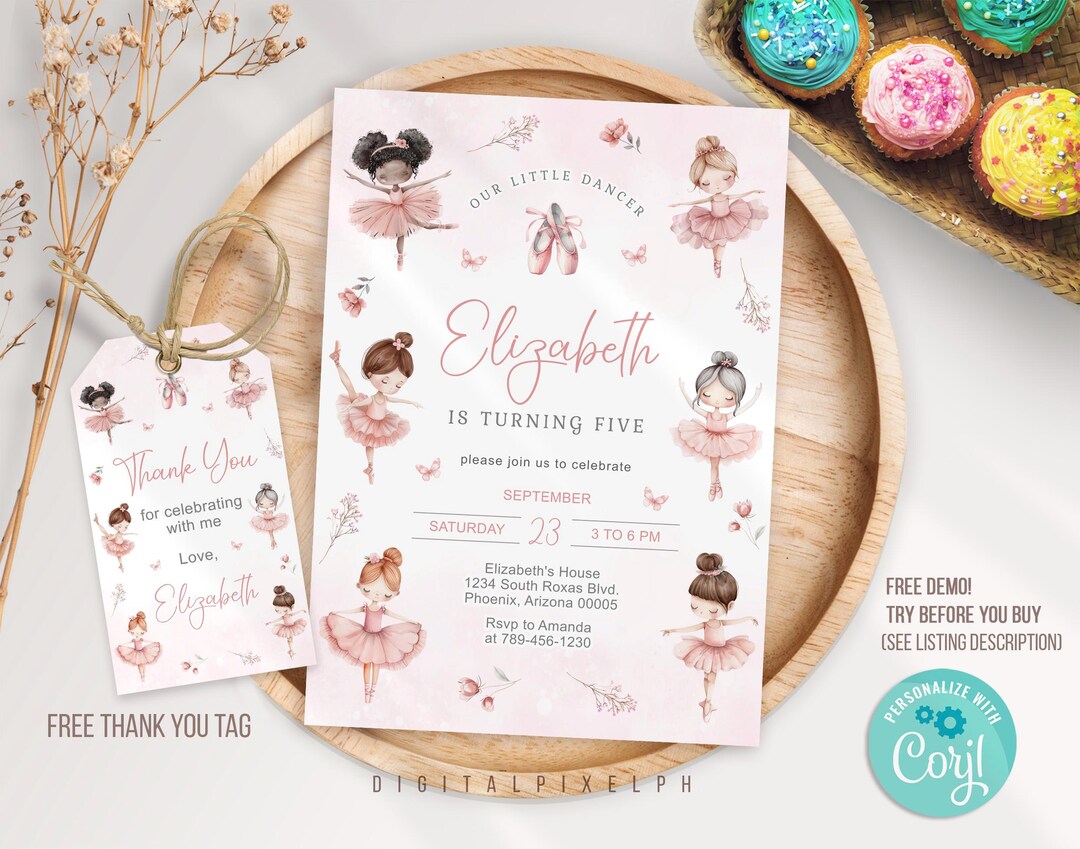 Editable Ballerina Birthday Invitation Template, Ballet Birthday ...