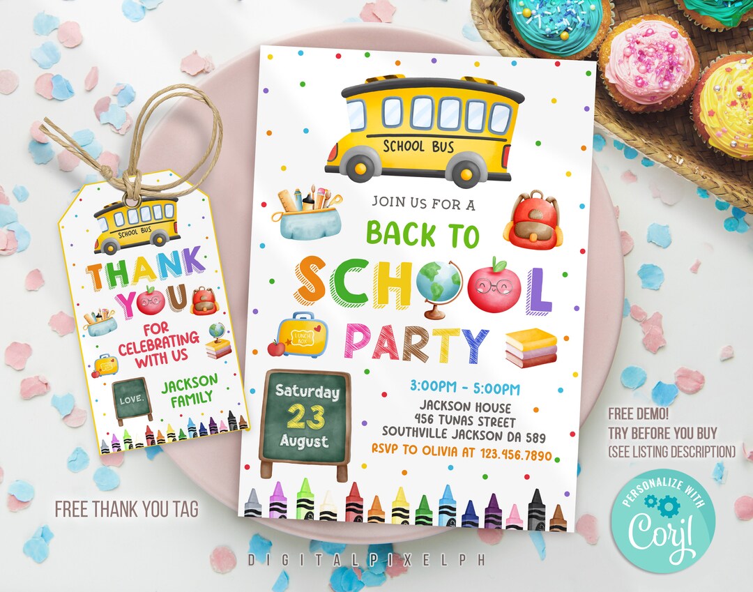 Editable Back to School Party Invitation, Back to School Invitation ...