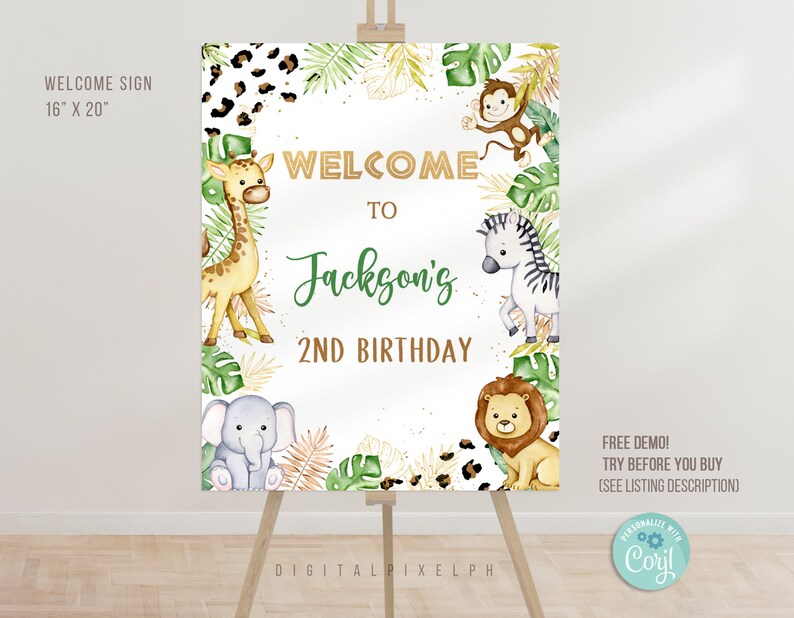 Editable Safari Birthday Party Welcome Sign Template, Safari Birthday ...