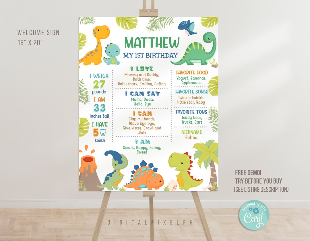 Editable Dinosaur Birthday Milestone Poster Template, Dinosaur ...