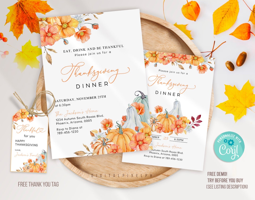 Editable Thanksgiving Invitation, Autumn Thanksgiving Pumpkin ...