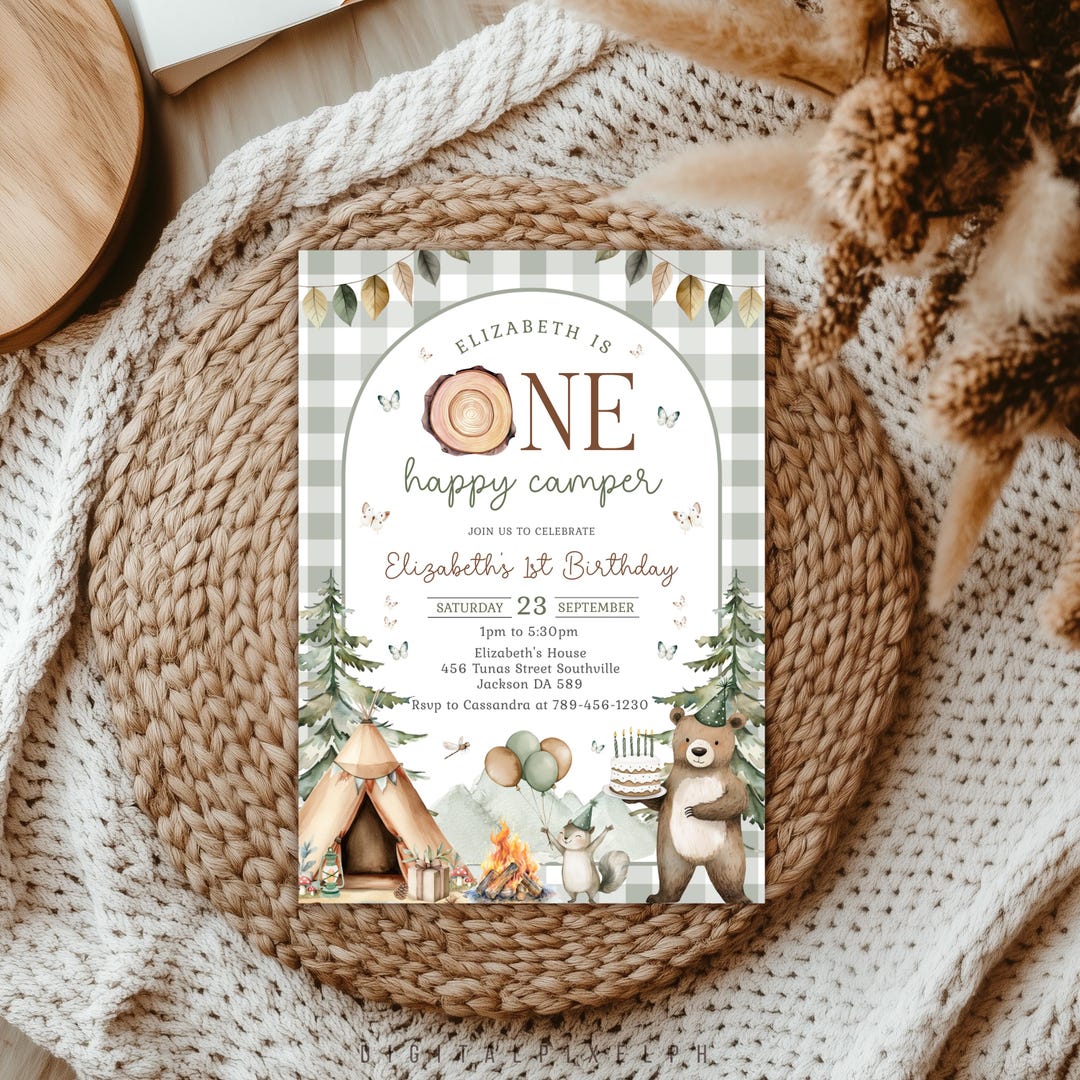 One Happy Camper Birthday Invitation Template, Camping Birthday ...