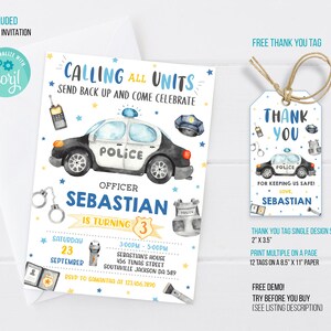 Editable Police Birthday Invitation Template, Police Officer Invitation ...