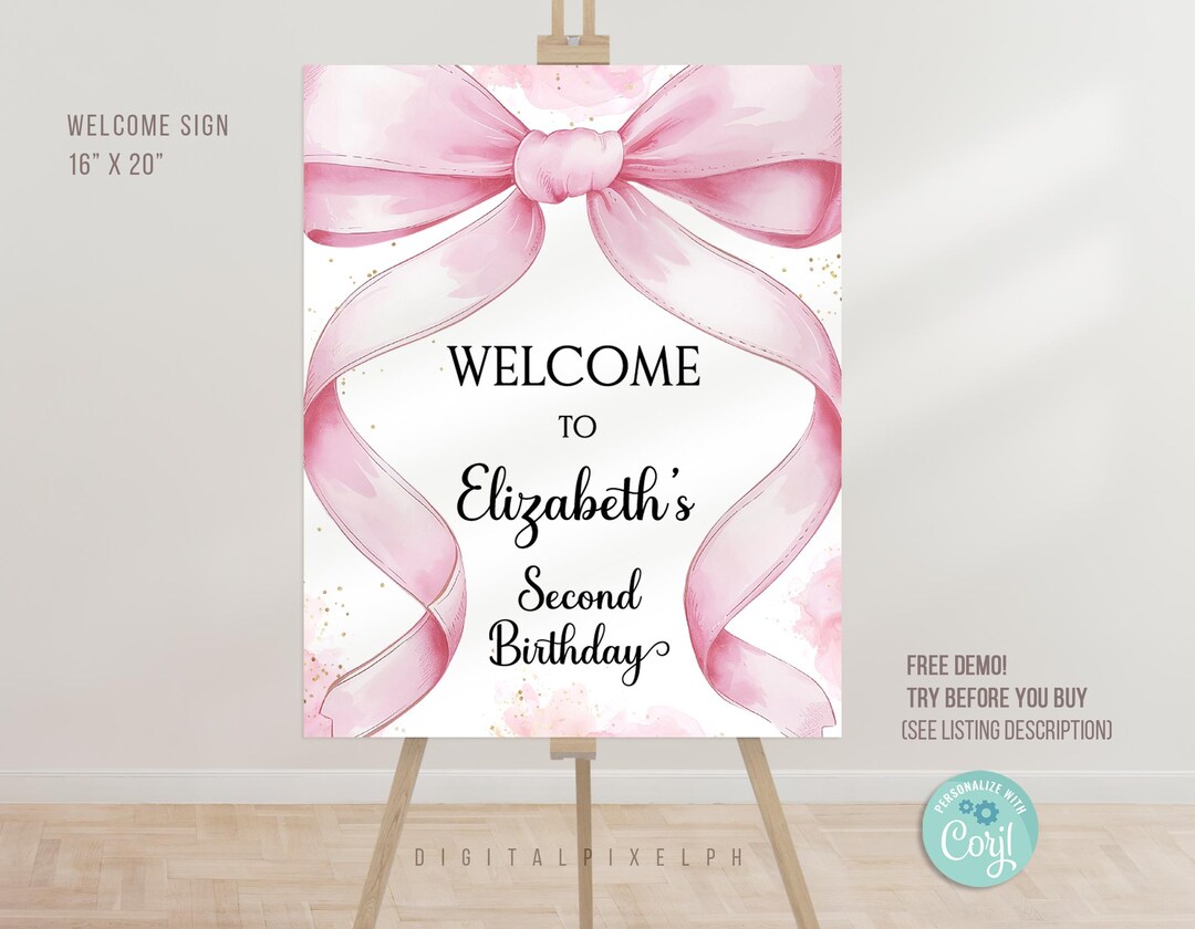 Editable Coquette Pink Bow Welcome Sign Template, Coquette Pink Bow ...
