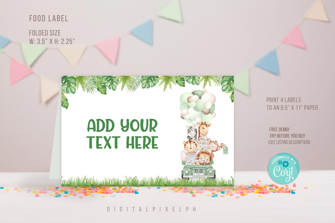 Editable Safari Animals Food Label, Safari Animals Food Tent Cards ...