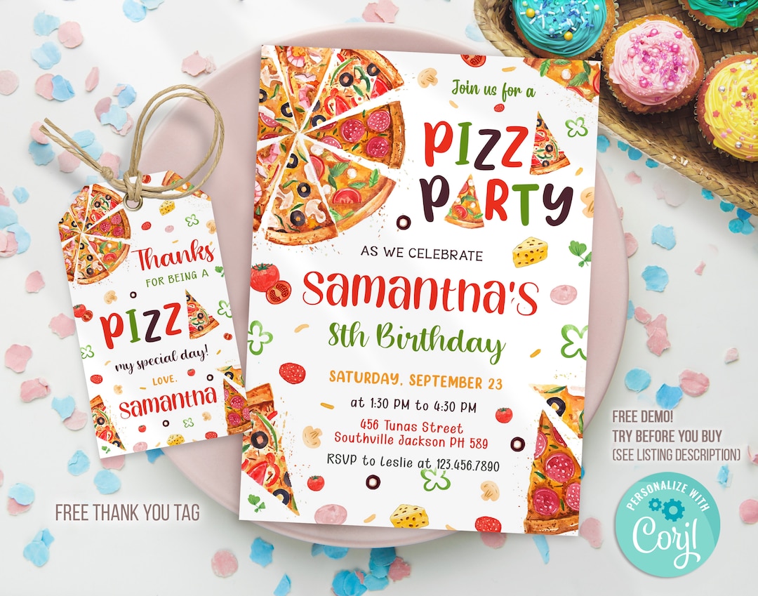 Pizza Party Birthday Invitation, Pizza Birthday Invite, Pizza Party ...