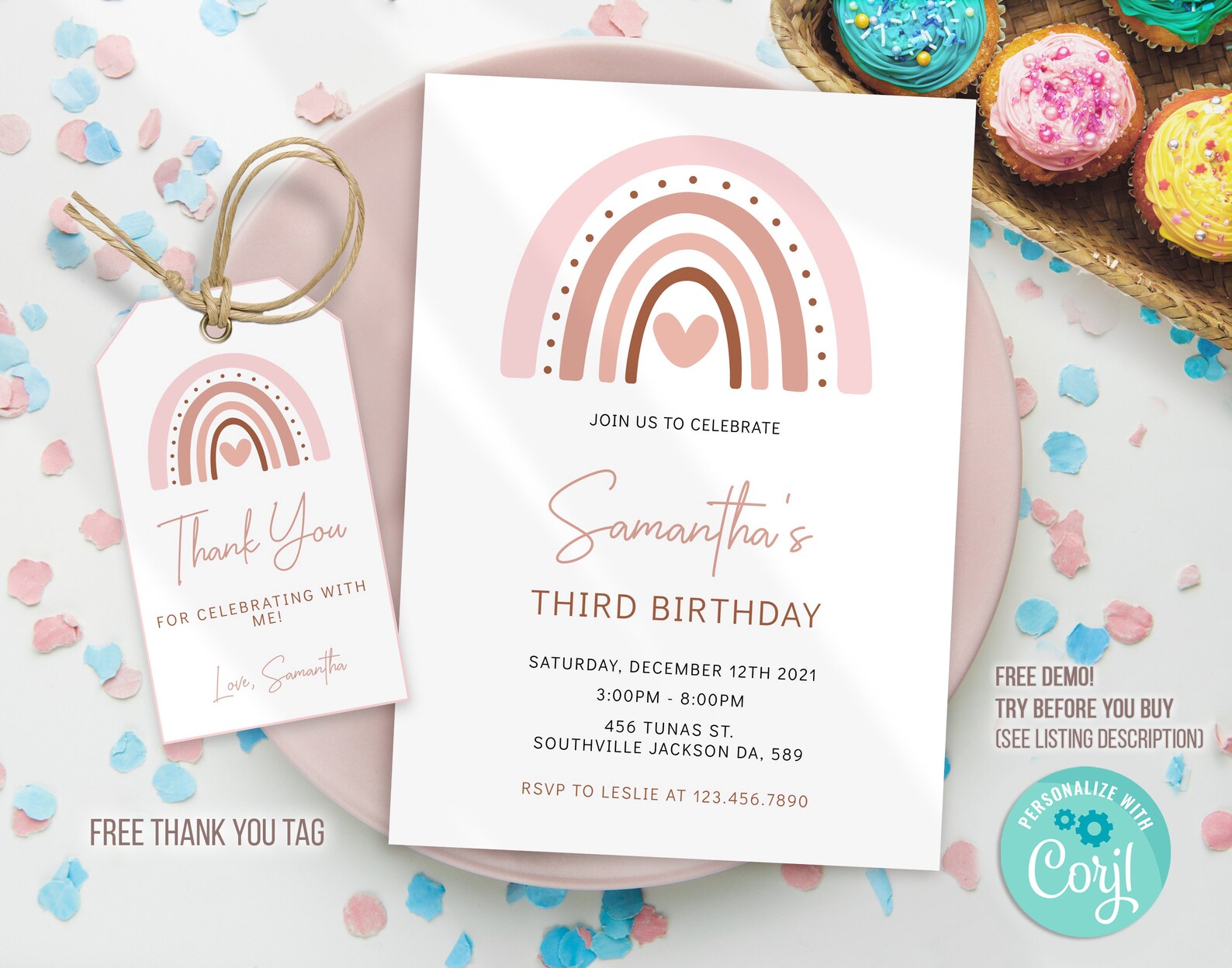 Editable Boho Rainbow Birthday Invitation Rainbow Invitation - Etsy