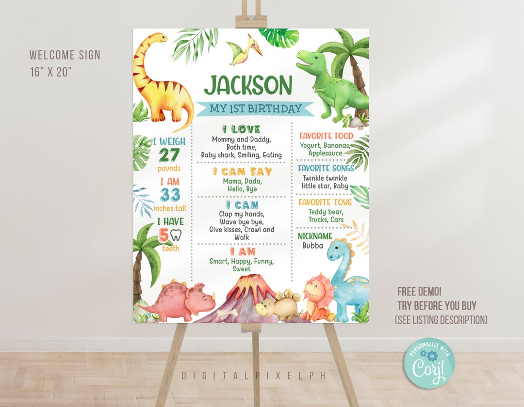 Editable Dinosaur Birthday Milestone Poster Template, Dinosaur ...
