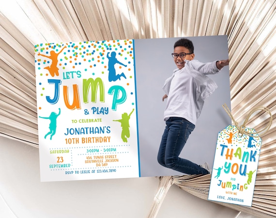 Jump Birthday Party Invitation Template With Photo Birthday - Etsy