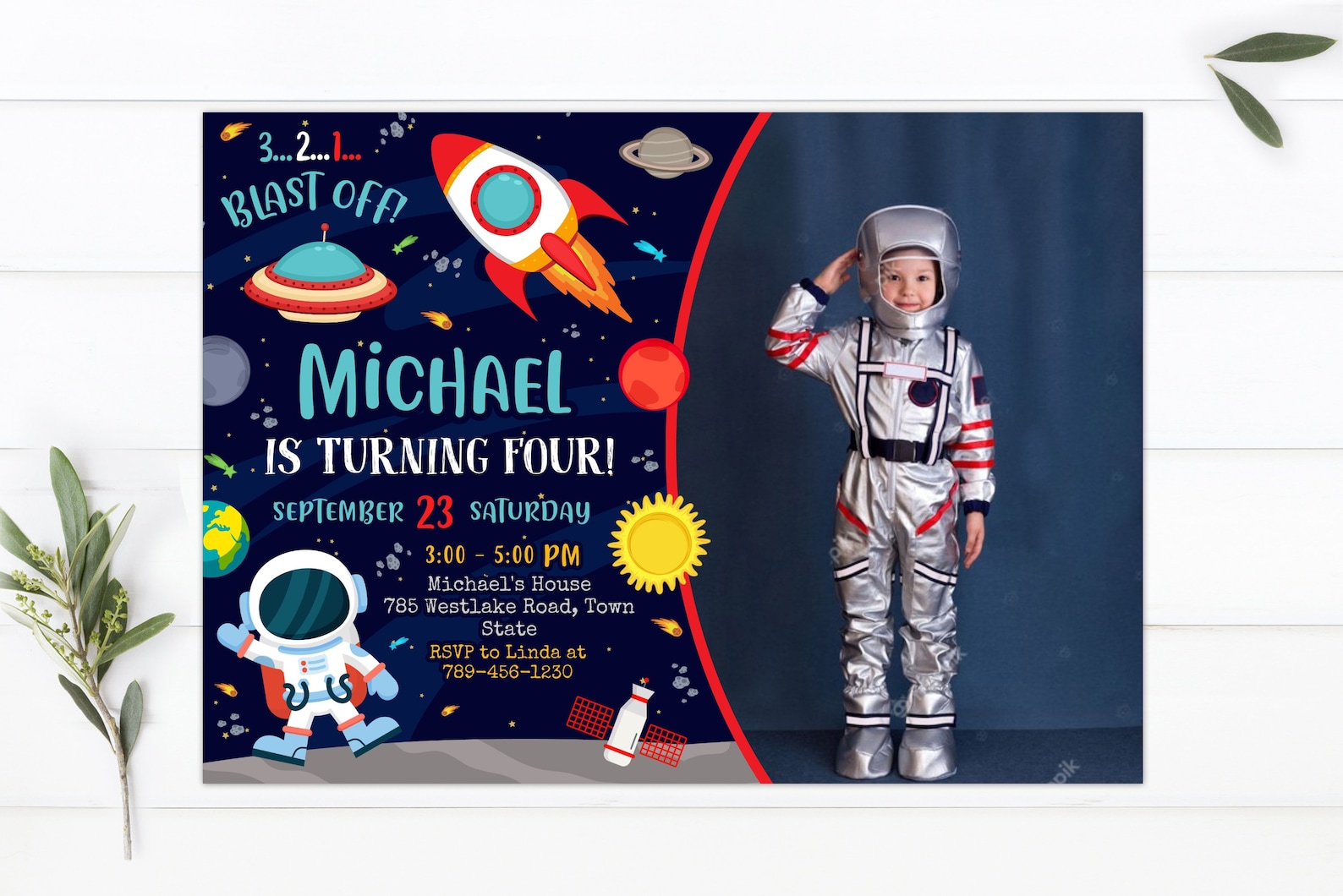 Outer Space Birthday Invitation Template with Photo Planets | Etsy