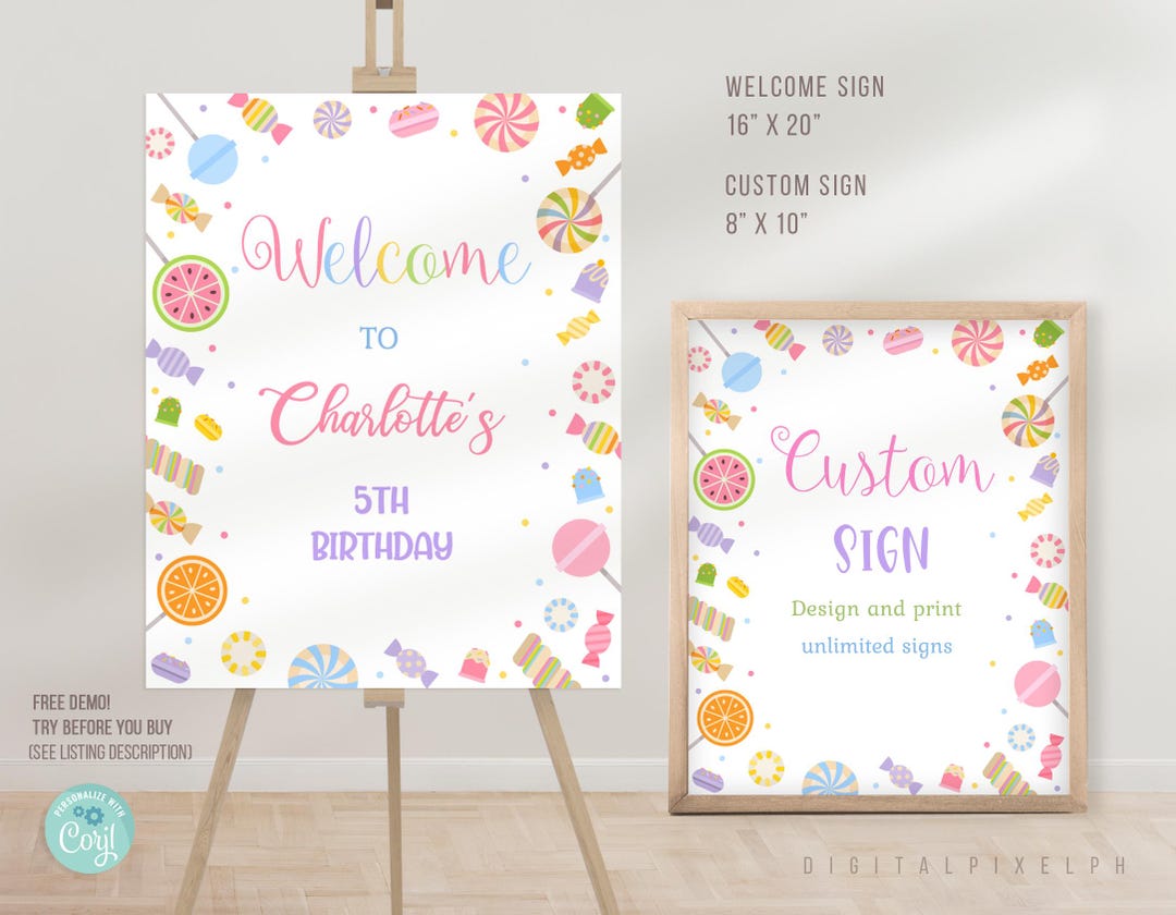 Editable Sweets Candy Welcome Sign Template, Sweets Birthday Custom ...