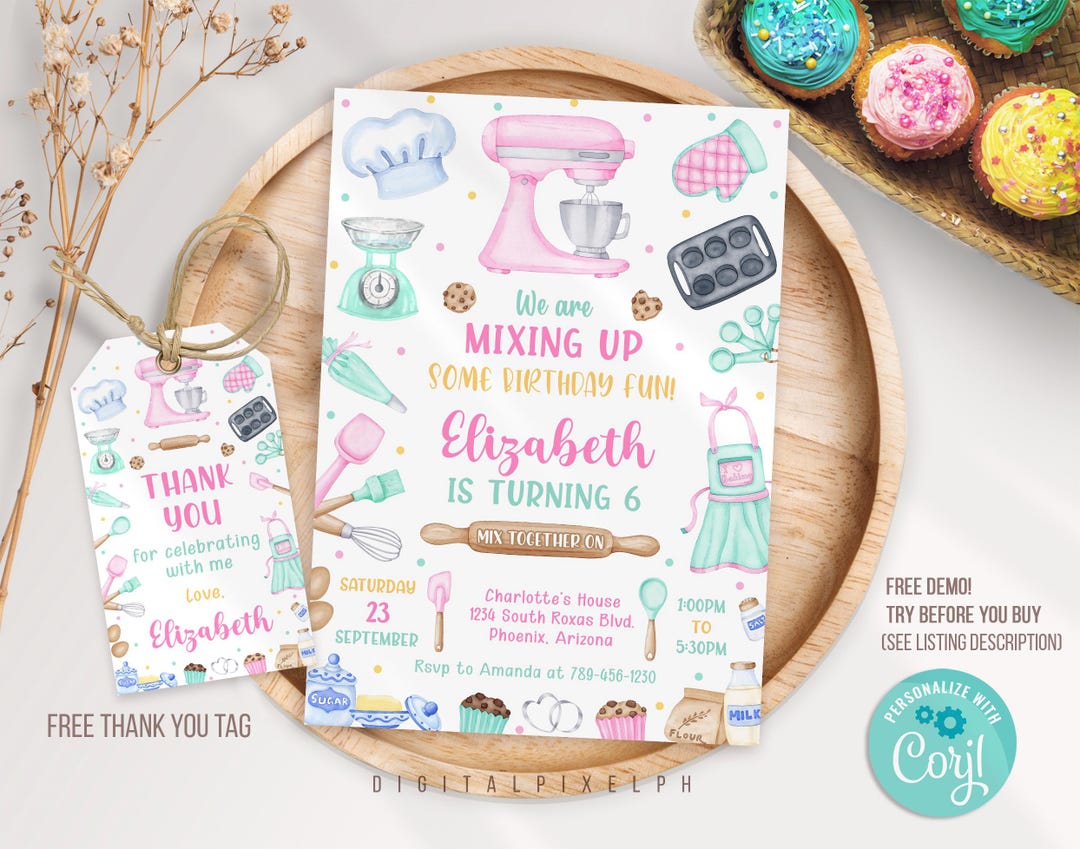 Editable Baking Birthday Party Invitation Template, Baking Party ...