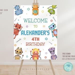 Editable Robot Welcome Sign Template, Robot Custom Sign Template, Robot ...